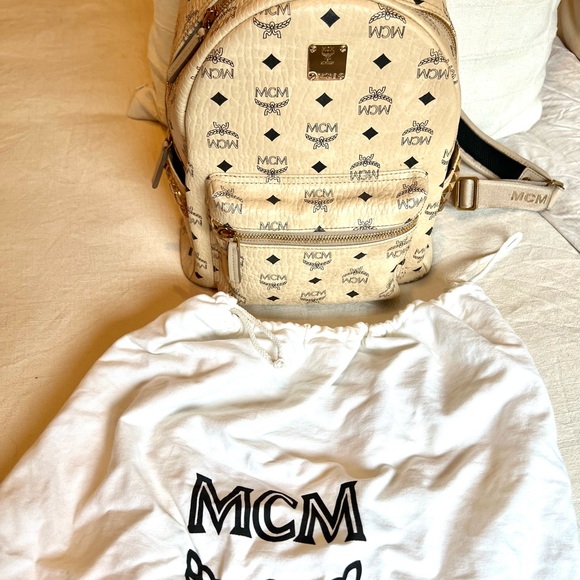 MCM | Bags | Mcm Stark Side Studs Beige Backpack In Visetos | Poshmark